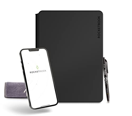 New Rocketbook Pro Smart Notebook | Black | Scannable Office Notebook with 20 Sheet Page Pack - Lined and Dot Grid | Hardcover Vegan Leather Reusable with 1 Pilot Frixion Pen & 1 Microfiber Cloth | Executive Size: 7 in x 9 in