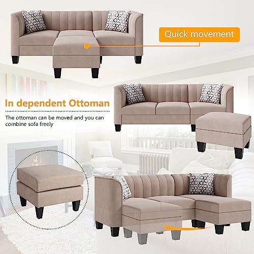 Shintenchi Upgraded Convertible Sectional Sofa Couch, 3 Seat L Shaped Sofa with High Armrest Linen Fabric Small Couch Mid Century for Living Room, Apartment and Office (Beige)