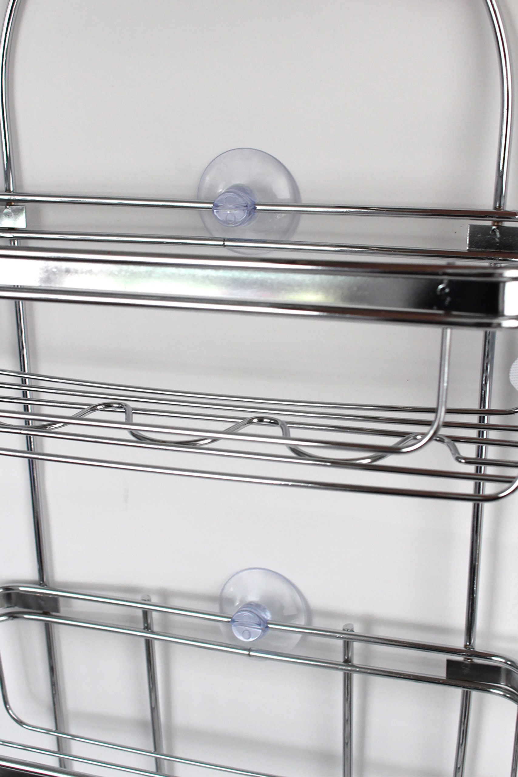 Splash Home Bathroom Shower Door or Hanging From Shower Head Caddy With Two Basket Organizers Plus a Soap Dish For Storage Shelves For Shampoo, Conditioner and Soap – Silver Chrome