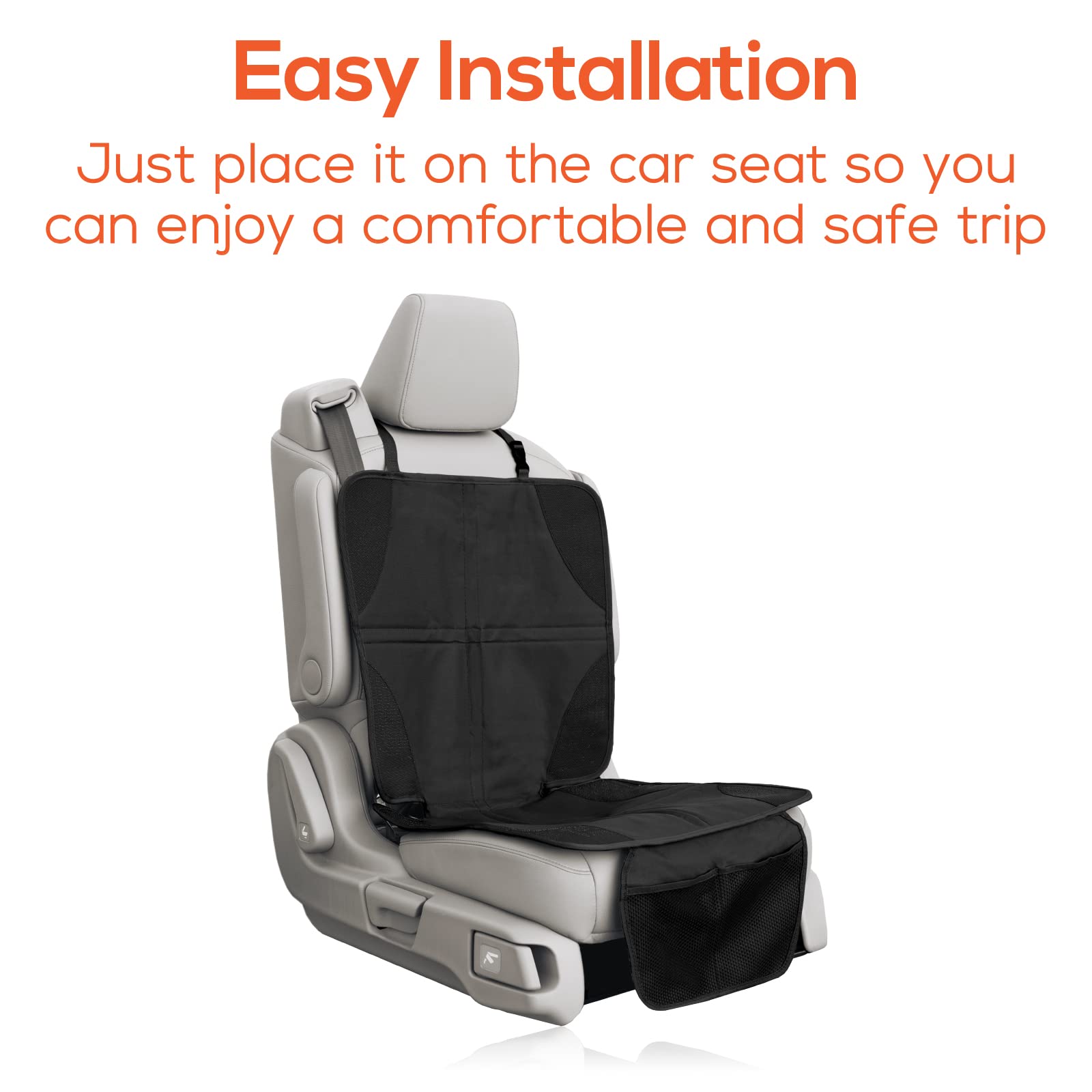 Trobo Car Seat Protector for Child Carseat, Luxury Non-Slip Large Thick Padding Waterproof Baby Car Seat Mat Pad Cover with 2 Mesh Organizer Storage Pockets to Protect Leather and Upholstery, Black