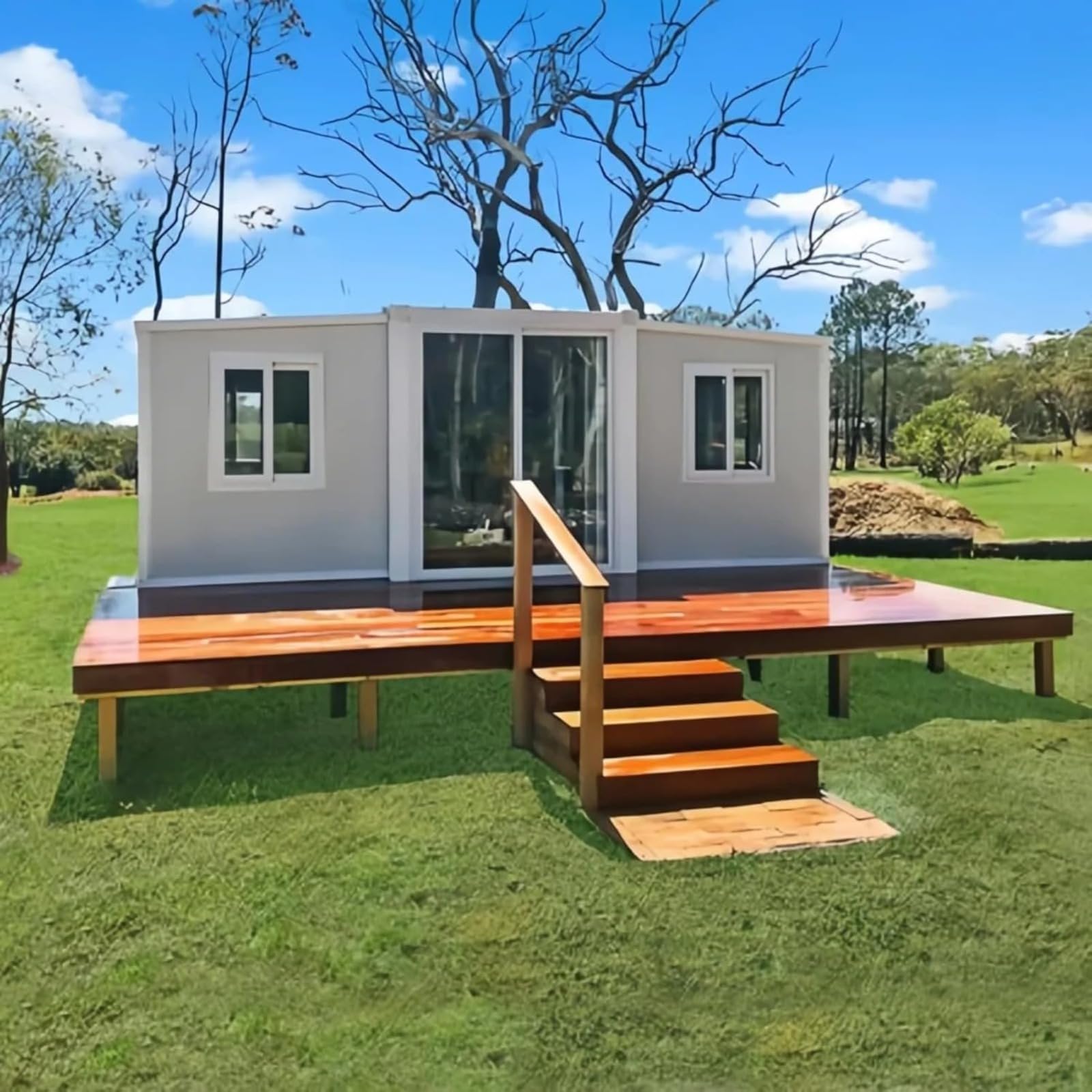 Portable Prefabricated Tiny House 20X20ft, Mobile Expandable House, Outdoor Storage, Modern Study Steel Storage House Garden Houses,Customizable Room, Kitchen, Bathroom and Balcony