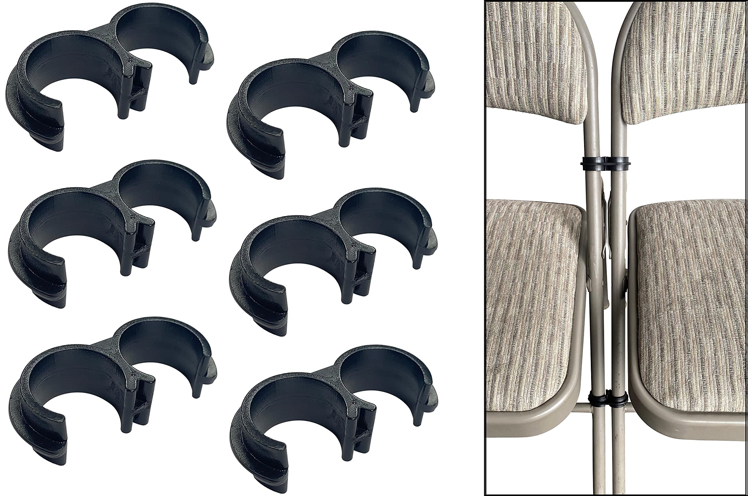Elegent Upholstery Folding Chair Plastic Ganging Connector Clips Black Set of 6