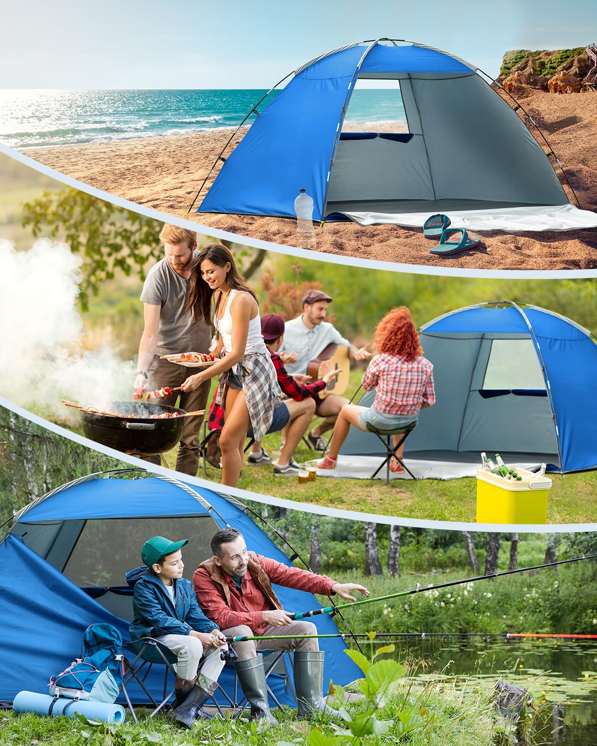 Forceatt Beach Tent, Beach Shade Tent for 2-3 Person with UPF 50+ UV Protection, Portable Beach Tent Sun Shelter Canopy, Lightweight & Easy Setup Beach Tent
