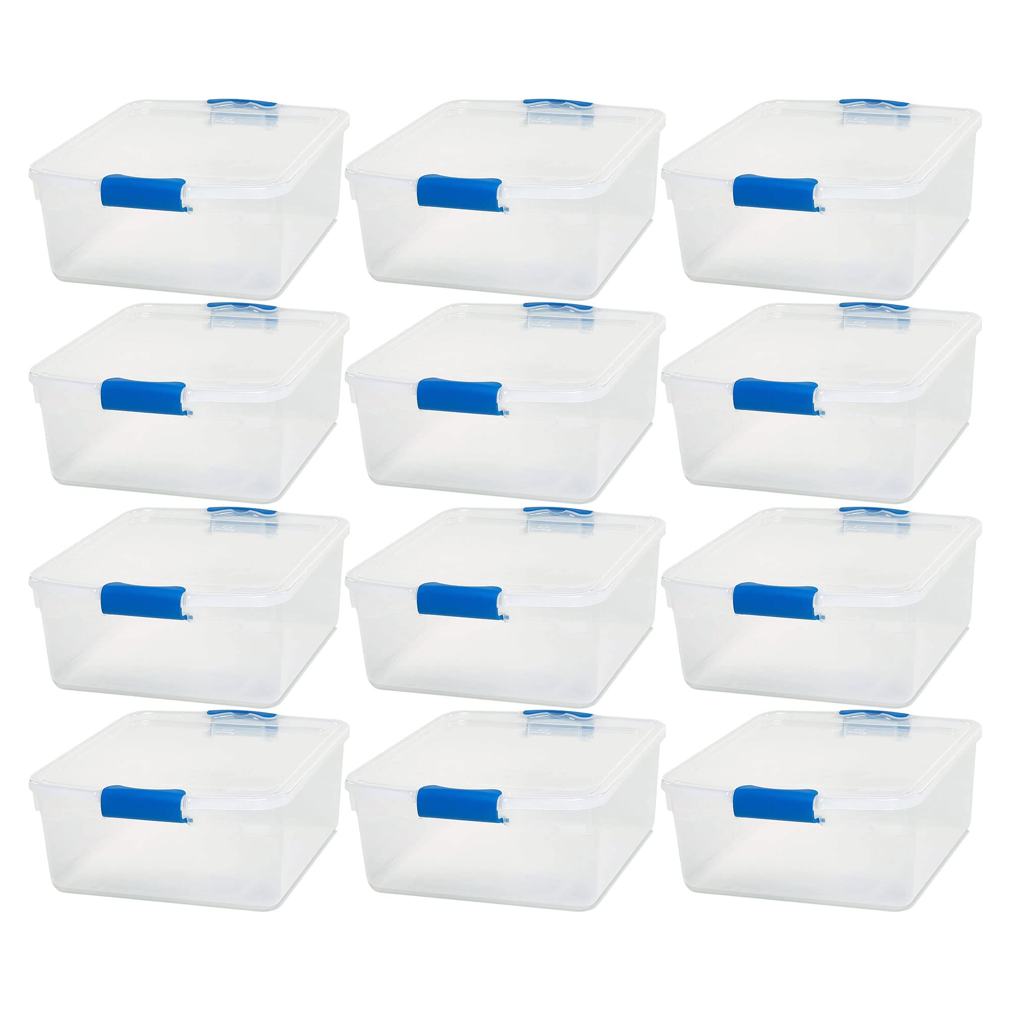 HOMZ Heavy Duty Modular Stackable Storage Bins, Containers with Latching Handles and Snap Lids for Home, Office, and Garage Organization, 15.5 Quart Capacity, Clear, 12 Pack