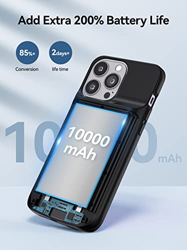 NEWDERY Battery Case for iPhone 14 Pro Max,14 Plus 10000mAh,Qi Wireless Charging,Wired Headset,Sync-Data Supported, Rechargeable Charger Case for iPhone 14/13/12 Pro Max, iPhone 14 Plus 6.7β Black
