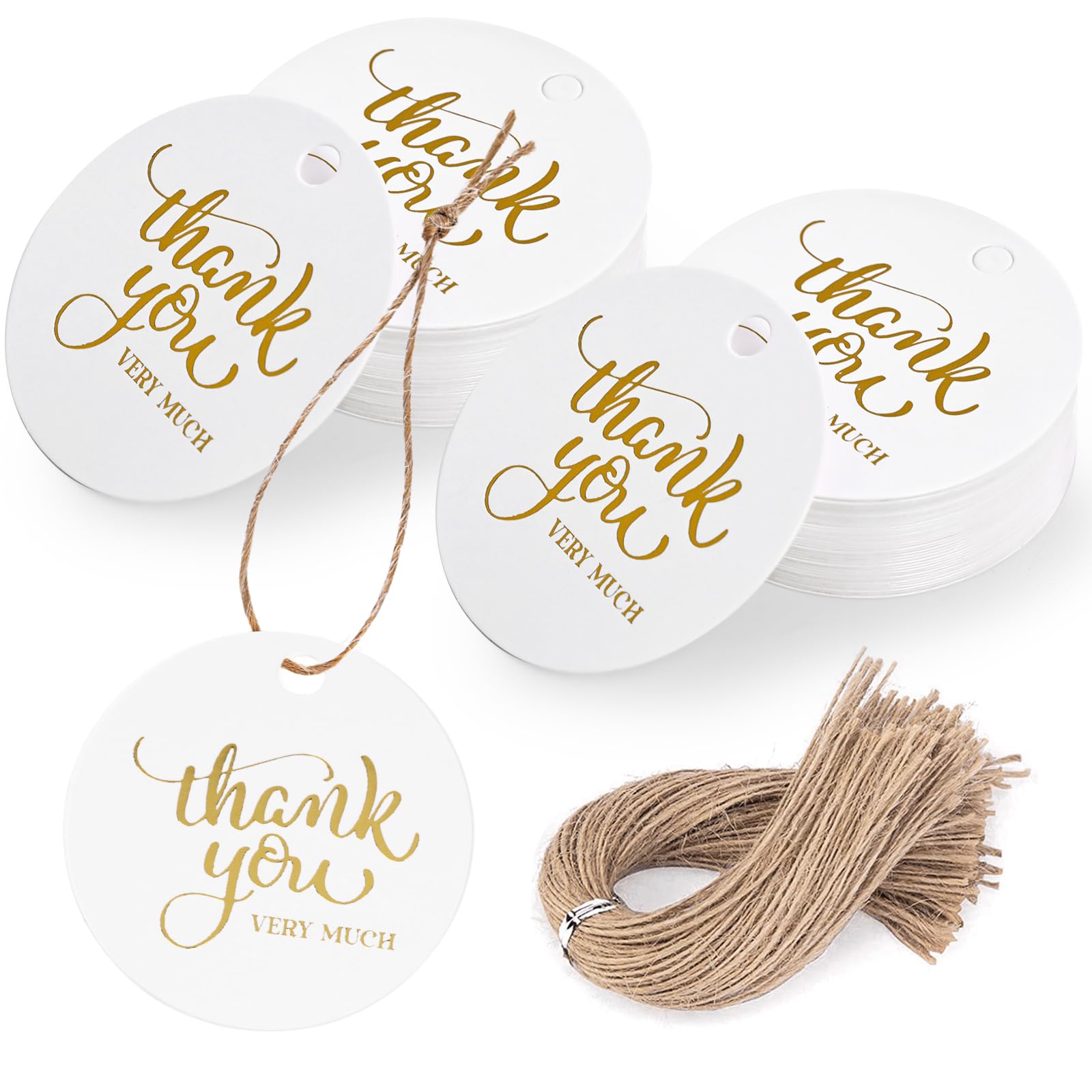 VGOODALL 120PCS Thank You Gift Tags, Round Gift Tags 2 Inch Paper Tags with String Circle Labels for Birthday Baby Shower