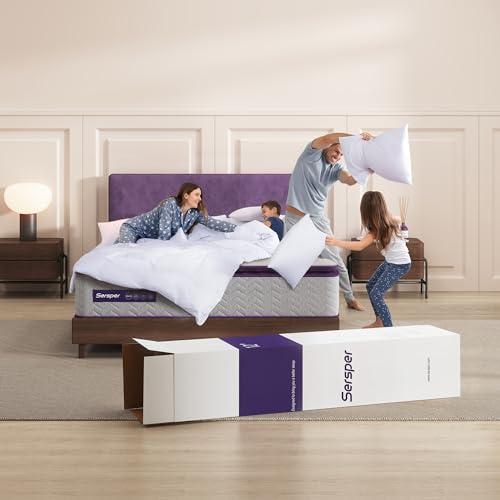 Sersper 10 Inch Memory Foam Hybrid Pillow Top Queen Mattress - 5-Zone Pocket Innersprings Motion Isolation - Heavier Coils for Durable Support - Medium Firm - R&D in North America