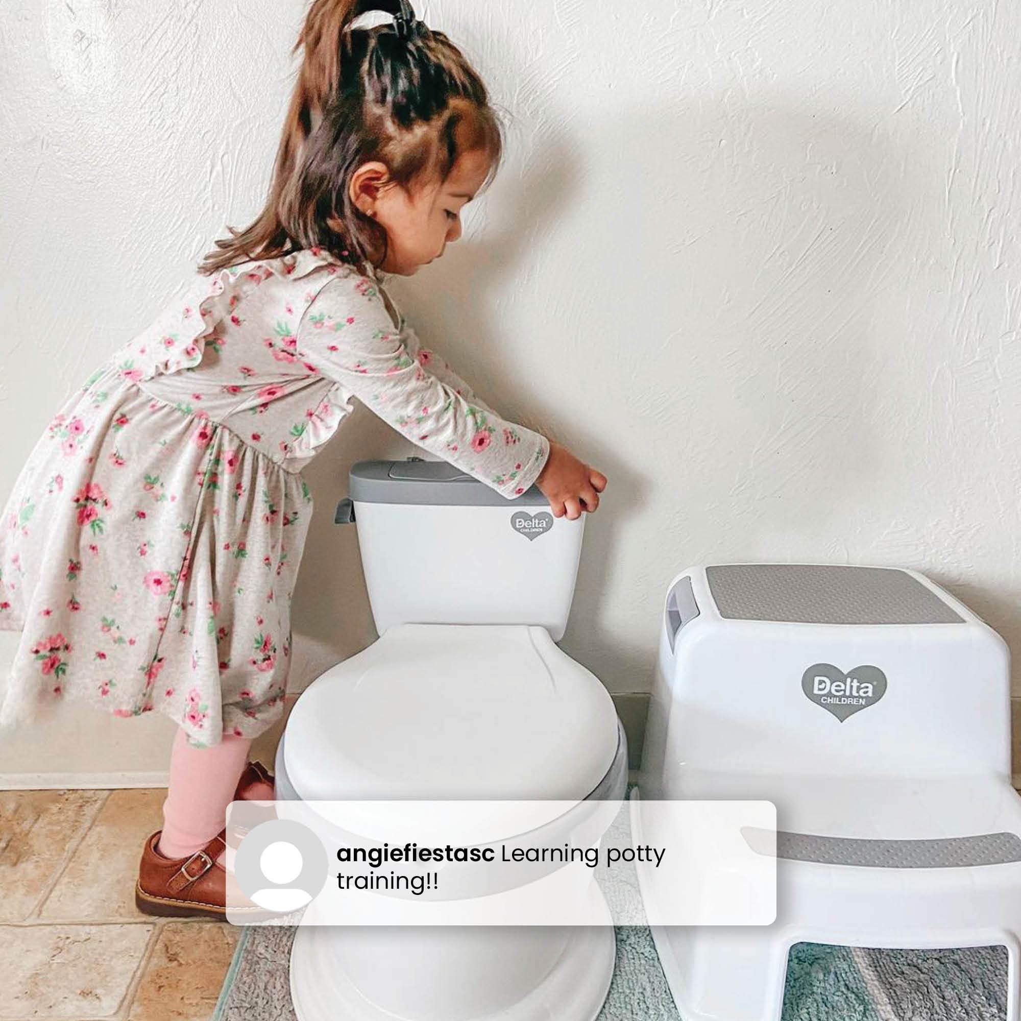 Delta Children Kid Size Potty and Step Stool 2-Piece Set - Realistic Potty and Step Stool Ideal for Potty Training, White/Grey
