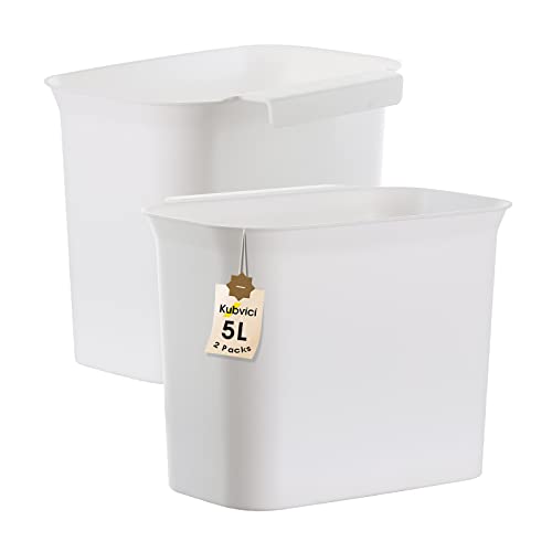 kubvici Small Kitchen Trash Can Mini Hanging Garbage Can, 1.3 Gallon 2 Pack Hanging Trash Cans Tiny Garbage Bin Container Wastebasket Waste Basket for Cabinet Door Drawers, White