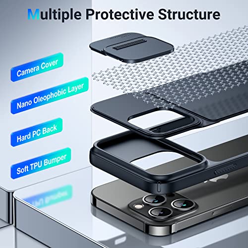 Simtect Compatible with iPhone 14 Pro with Camera Cover [12FT Drop Protection] Snug Touch Slim Protective Hard Back and Shockproof Bumper Case for iPhone 14 Pro Phone Case 6.1"-Black