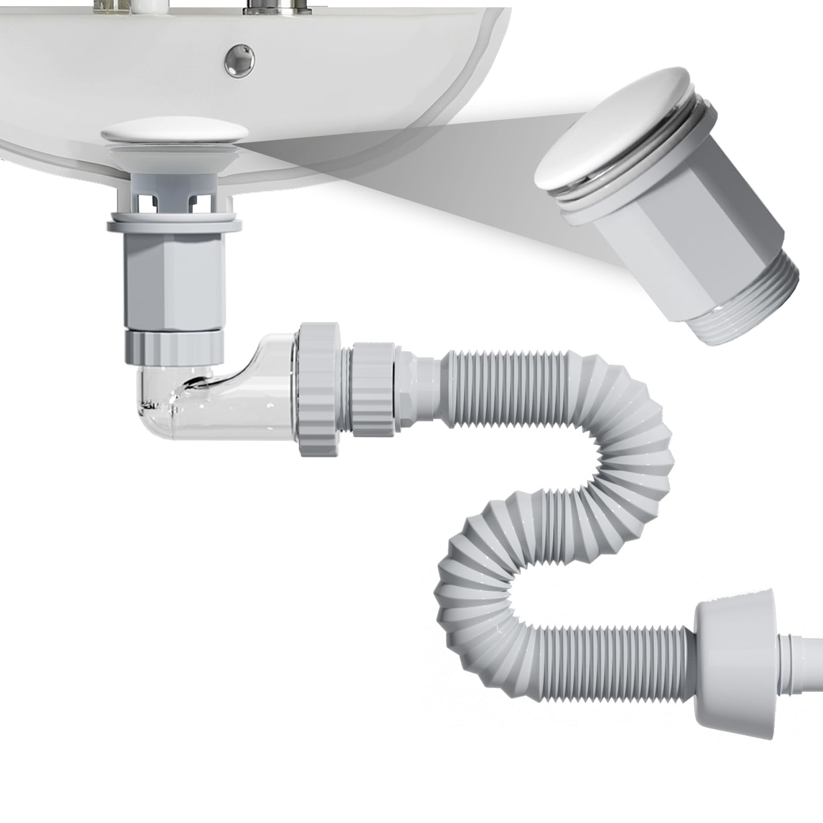 Mixbatt Bathroom Sink Drain kits with Ceramics stopper Pop Up Sink Drain Rustproof Vessel RV Sink Drain with Anti Odor Anti Clogging Scratch Resistant for Kitchen 1-1/4'' & 1-1/2'' Drain Hole