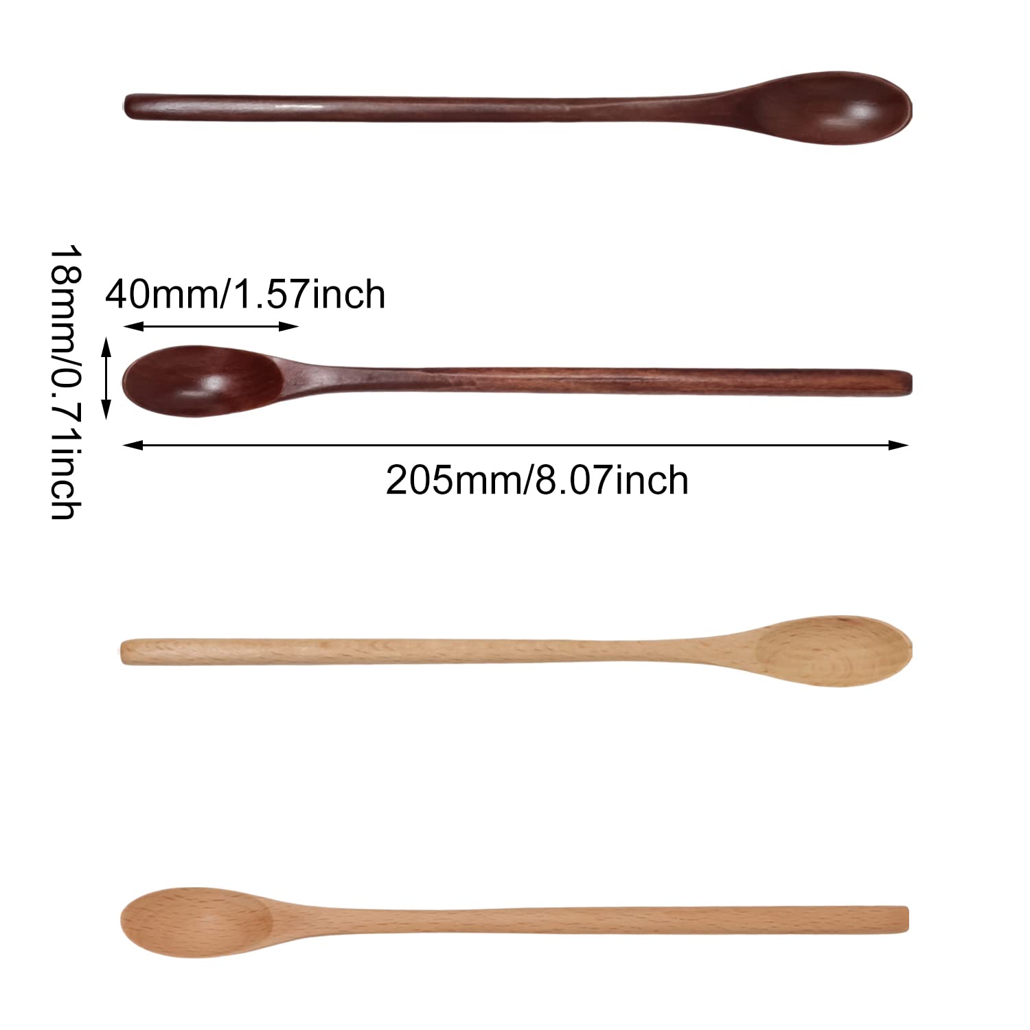 Honbay 4PCS Long Handle Wooden Coffee Spoons Wood Mixing Teaspoons Iced Tea Spoons for Espresso Milkshake Cold Drink and Spices (2 Color)
