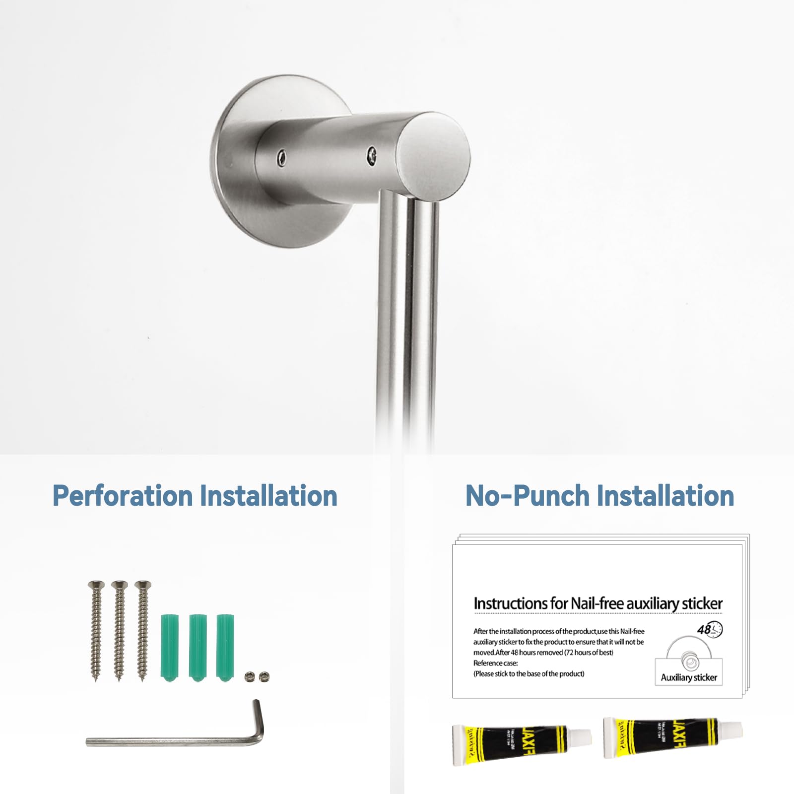 Shower Slide Bar Adjustable Handheld Shower Head Holder Wall Mount - 15inch All-Metal Shower Head Slide Bar Compatible with Bathroom Drill Free Glue Installation - Brushed