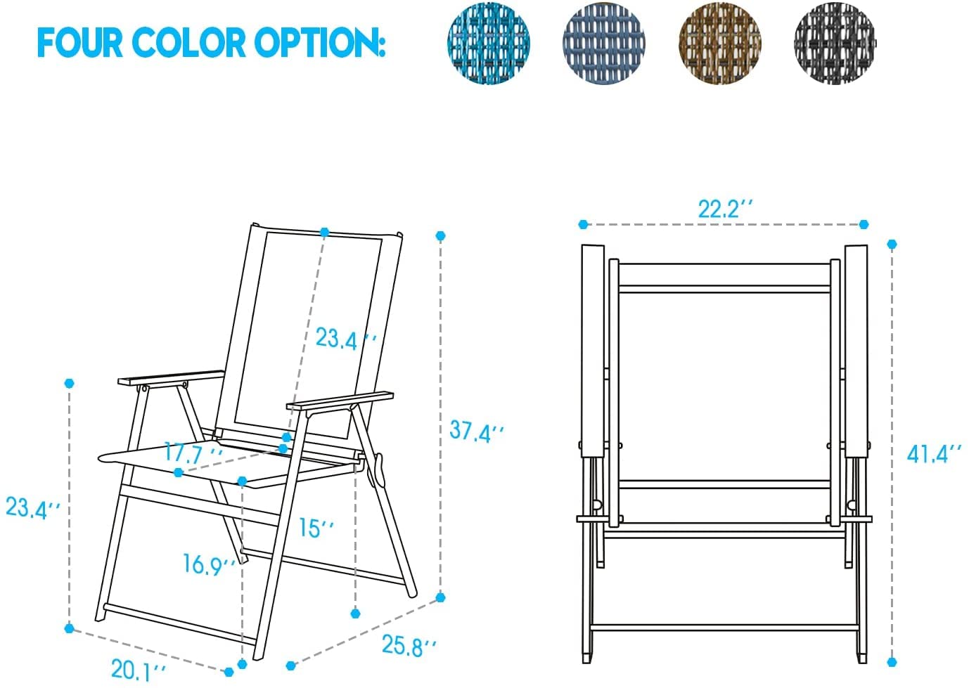 VICLLAX Folding Patio Chairs with Arms, Portable Patio Dining Chairs Sling Back Chairs for Garden, Set of 2