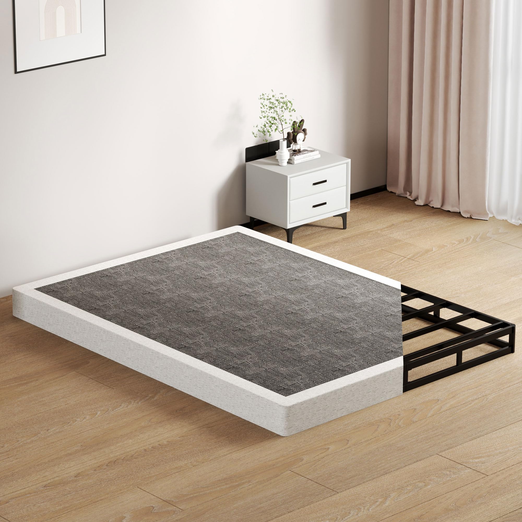 SHOANED Queen Size Box Springs - 5 Inch Low Profile Mattress Foundation No Noise Heavy Duty Metal Basics Bed Base with Clean Fabric Cover, Easy Assembly