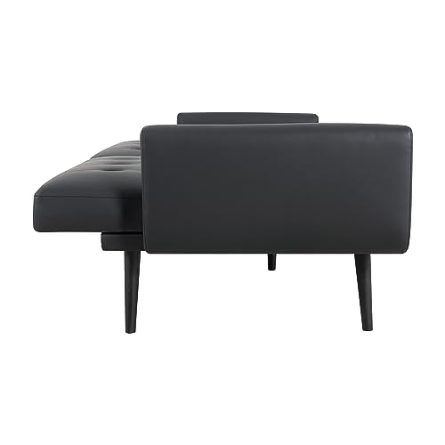 Naomi Home Monica Leather Futon Sofa, Convertible Couch Bed, Split Back Premium Faux Leather Sleeper Couch Sofa for Living Room, Mid Century Modern Fold Out Couch Bed with Tapered Legs Black