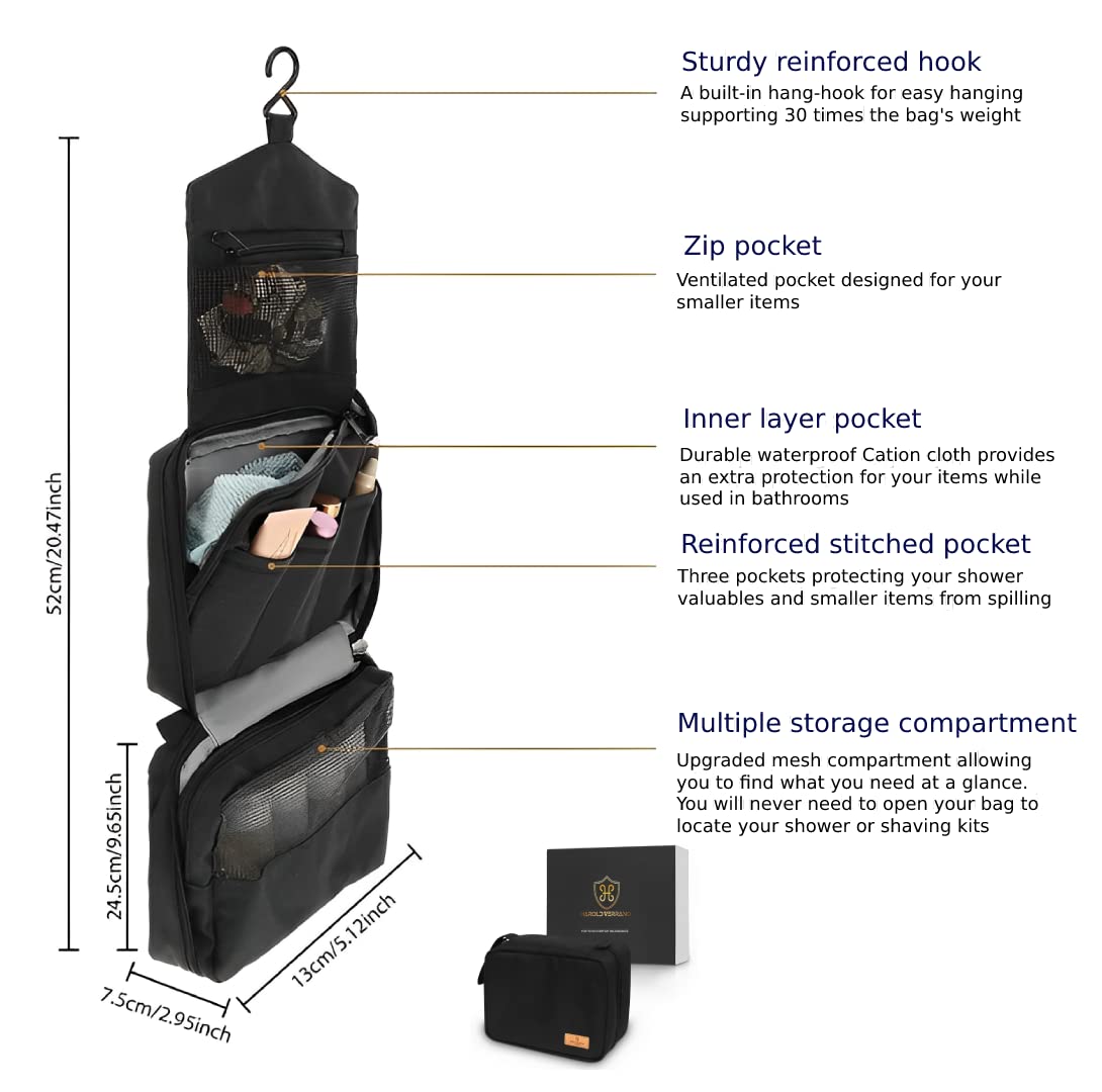 Harold Verrano Hanging Travel bathroom Toiletry Bag, Portable Makeup and bathroom accessories bag, Bathroom and Shower Organizer, Waterproof Durable-Sided Material