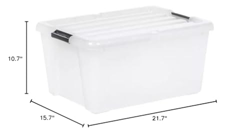 TENAS 45qt Plastic Storage Container Bin with Secure Lid and Latching Buckles, Stackable Storage Bin, Clear Base and Lid,Great for Storage and Organization (4-Pack) (Clear)