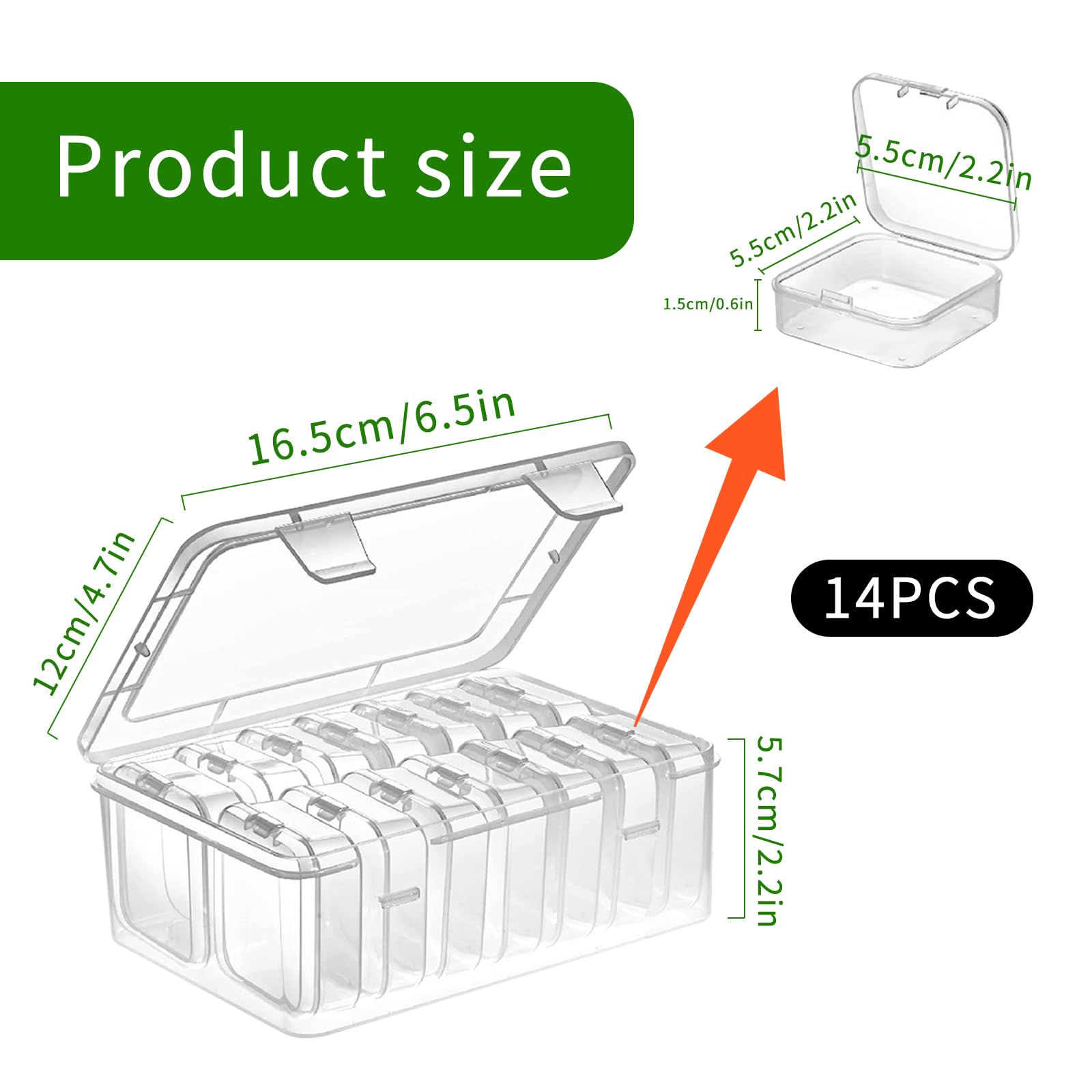 MultiValue 15 PCS Bead Organizer, Transparent Small Containers with Lids Plastic Organizer Box Clear Craft Storage Container with Hinged Lid 14 Small Storage Containers & a Sheet Label Sticker