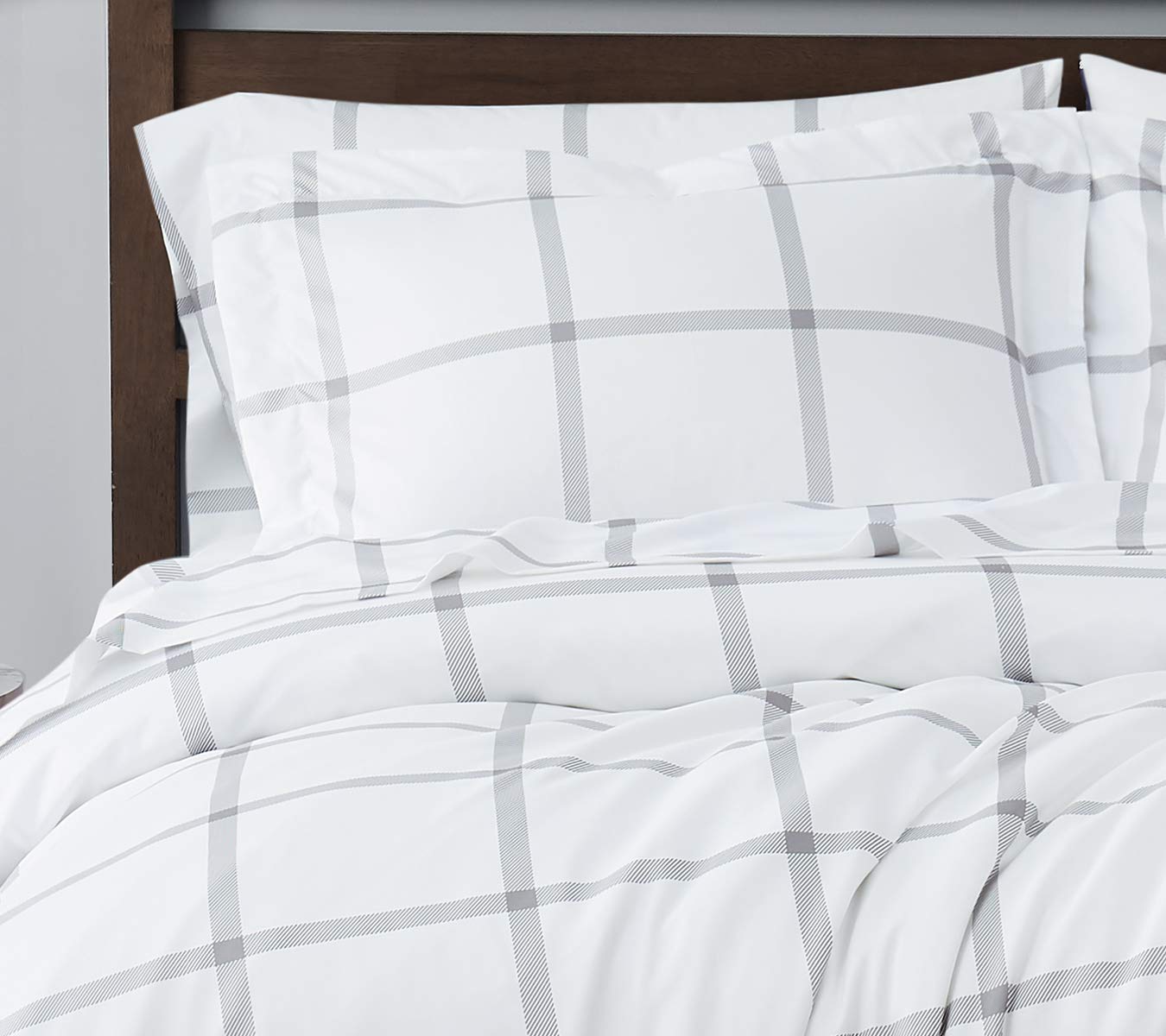Truly Soft Everyday King 3-Piece Microfiber Duvet Cover + Sham Set - Printed Windowpane Collection - White/Grey