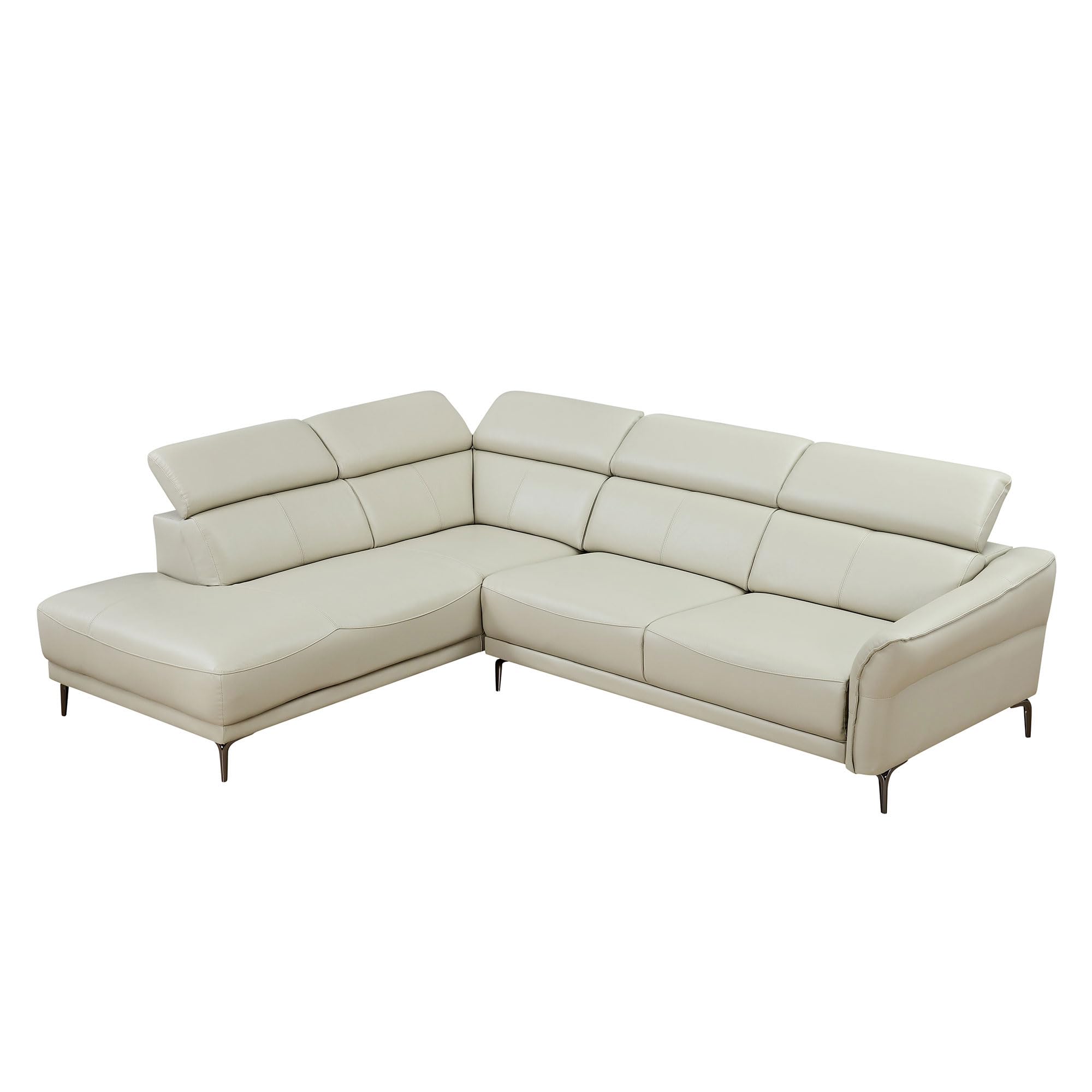 Plococo 111.41 inch Genuine Leather Sofa Couch, Modern Design L Shaped Leather Sofa Adjustable Headrests Couch for Living Room (Beige Grey, Left Chaise)