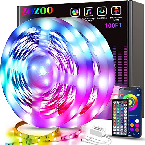 ZOZOO 100ft Led Lights for Bedroom(2 Rolls of 50ft), Smart RGB Led Strip Lights with 44-Key Remote & APP Control Music Sync with Color Changing for Home Party Festival Decoration