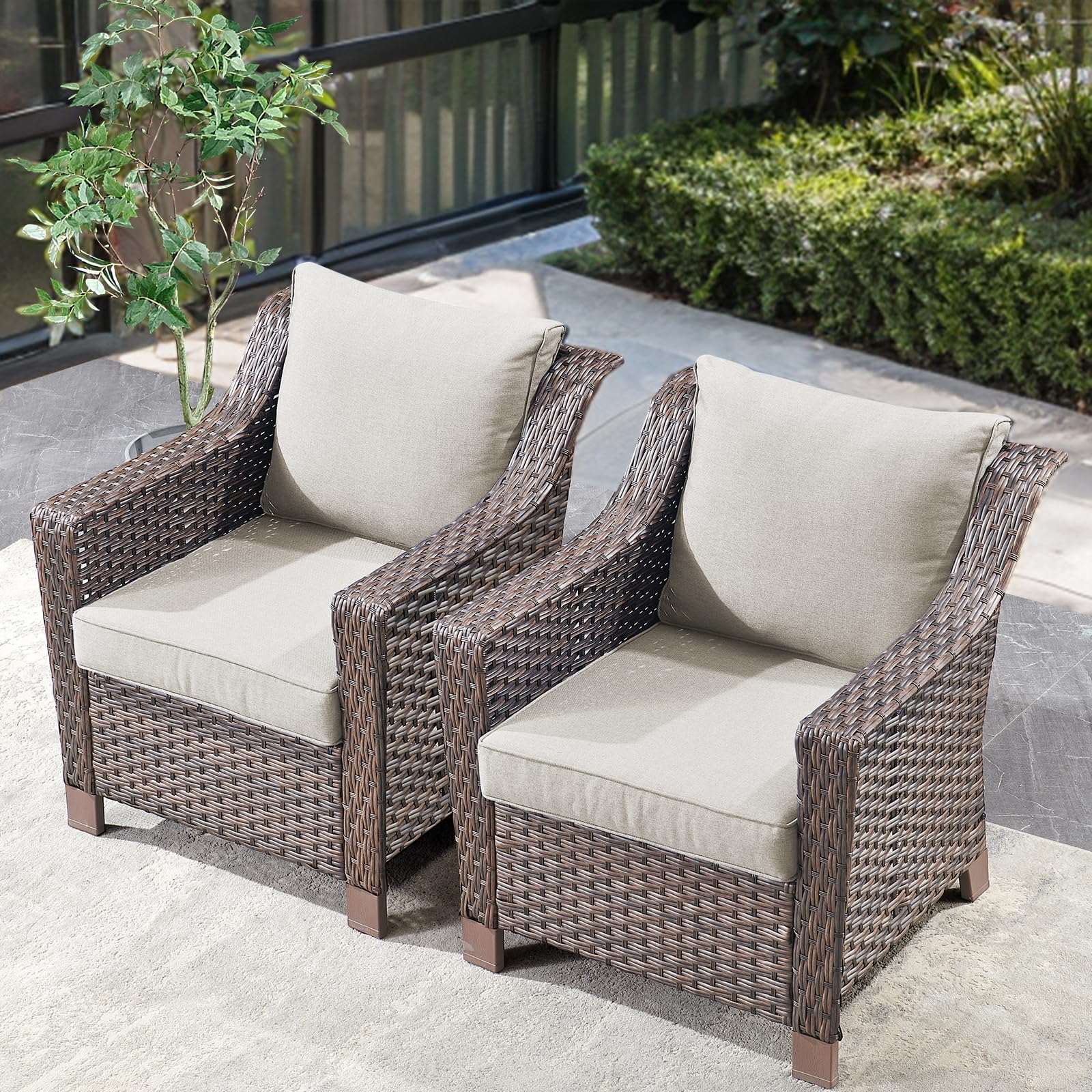 Outdoor Wicker Patio Chairs Set of 2 - Heavy Duty Outside Modern PE Rattan Lawn Chair for Front Porch Balcony Backyard Yard Deck Poolside Apartment β Brown/Beige