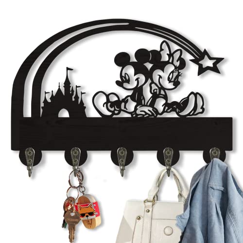 SANDIKSHA Cartoon Key Holder, Animation Style Wall Mount Organizer Wooden Key Rack with 5 Key Hooks, Rustic Home Wall Mounted Key Hangers Decor for Entryway Door Bathroom Kitchen，Gifts for Children