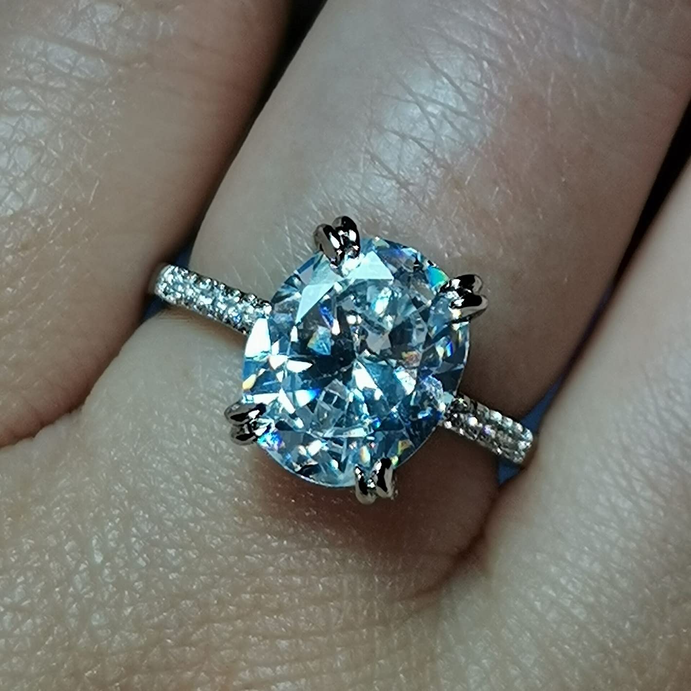 GUIDECUN 5.0ct Classic Shiny Oval Cut Cubic Zirconia Engagement Rings Solitaire Halo Promise Ring for Women Size 6-10 (US size 9)