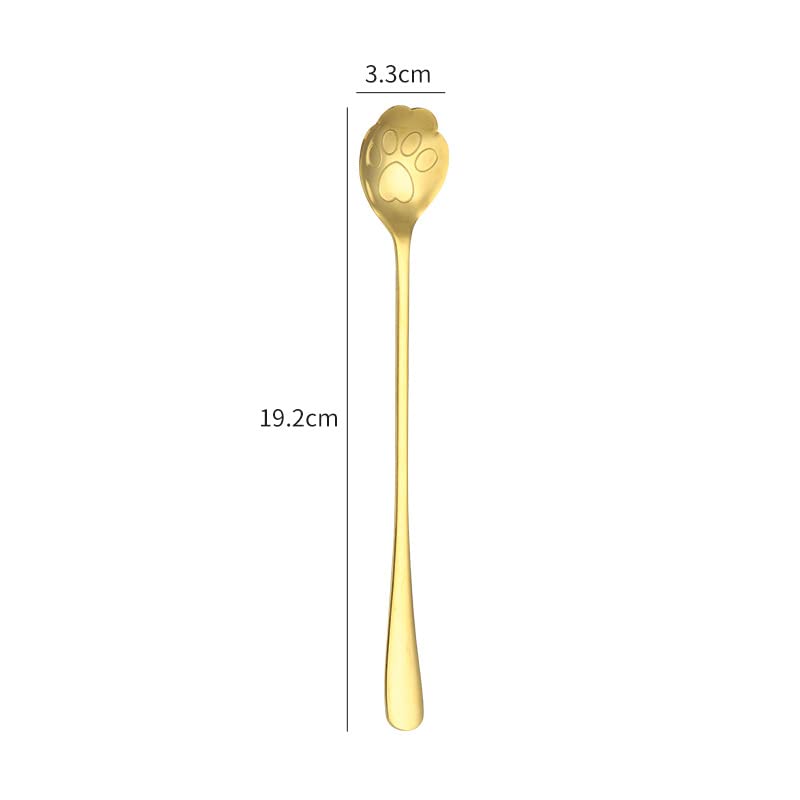 Set of 10 Cat Paw-Shaped Spoons - Long Handle 7.5-inch Design Perfect for Ice Tea, Ice Cream, Coffee Stainless Steel Stirring Spoons for Mixing Silver