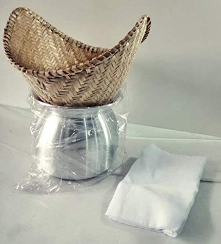 Set 3 =Thai Lao Pot+sticky Rice Steamer Basket Container Bamboo+white Cloth Cook