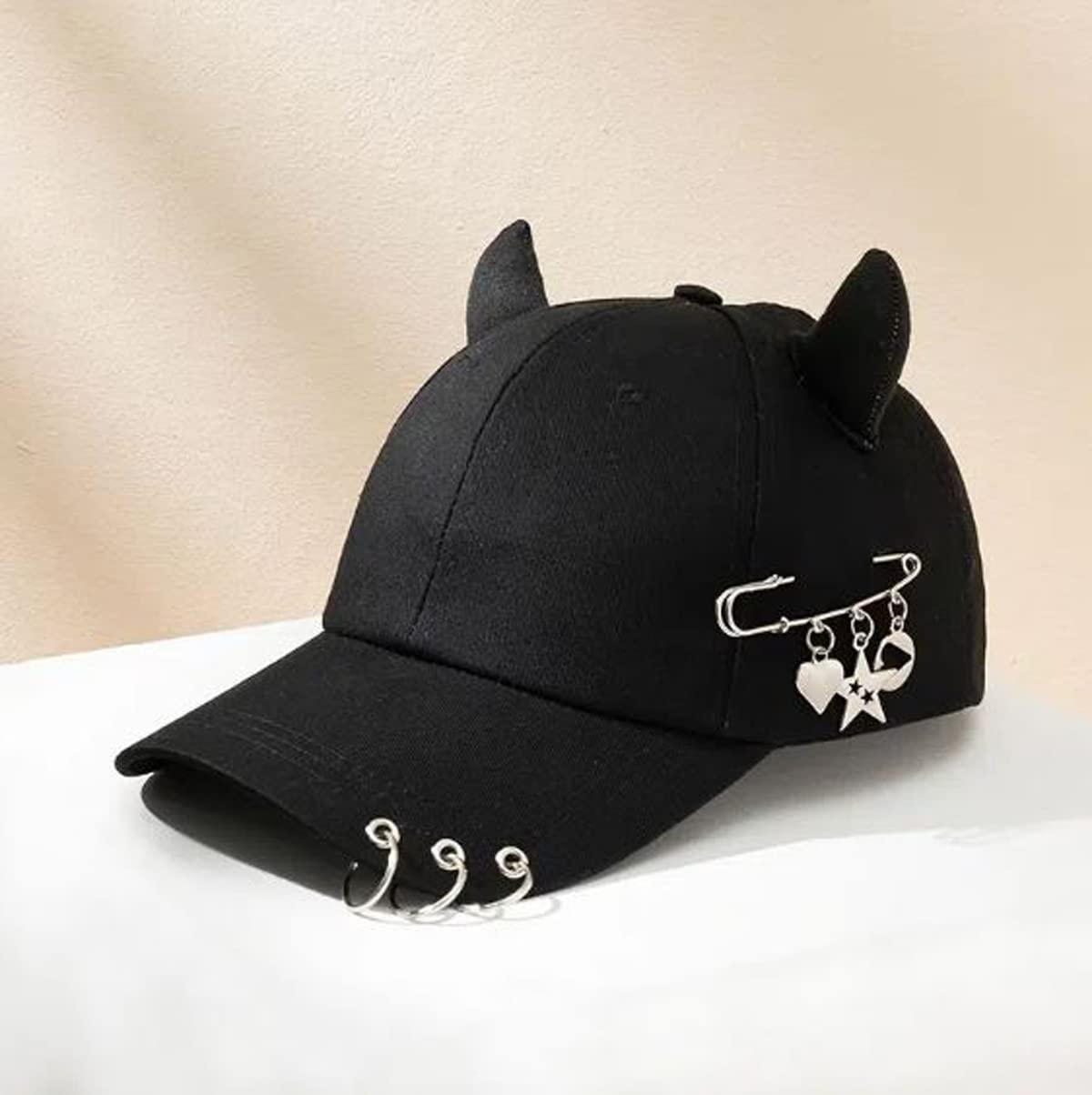 Lovely Baseball Cap Hat Beast with 3D Horns Adjustable Women Men Dad Festive Carnival Fitted Cap (Pin Baseball Cap) Multicolor