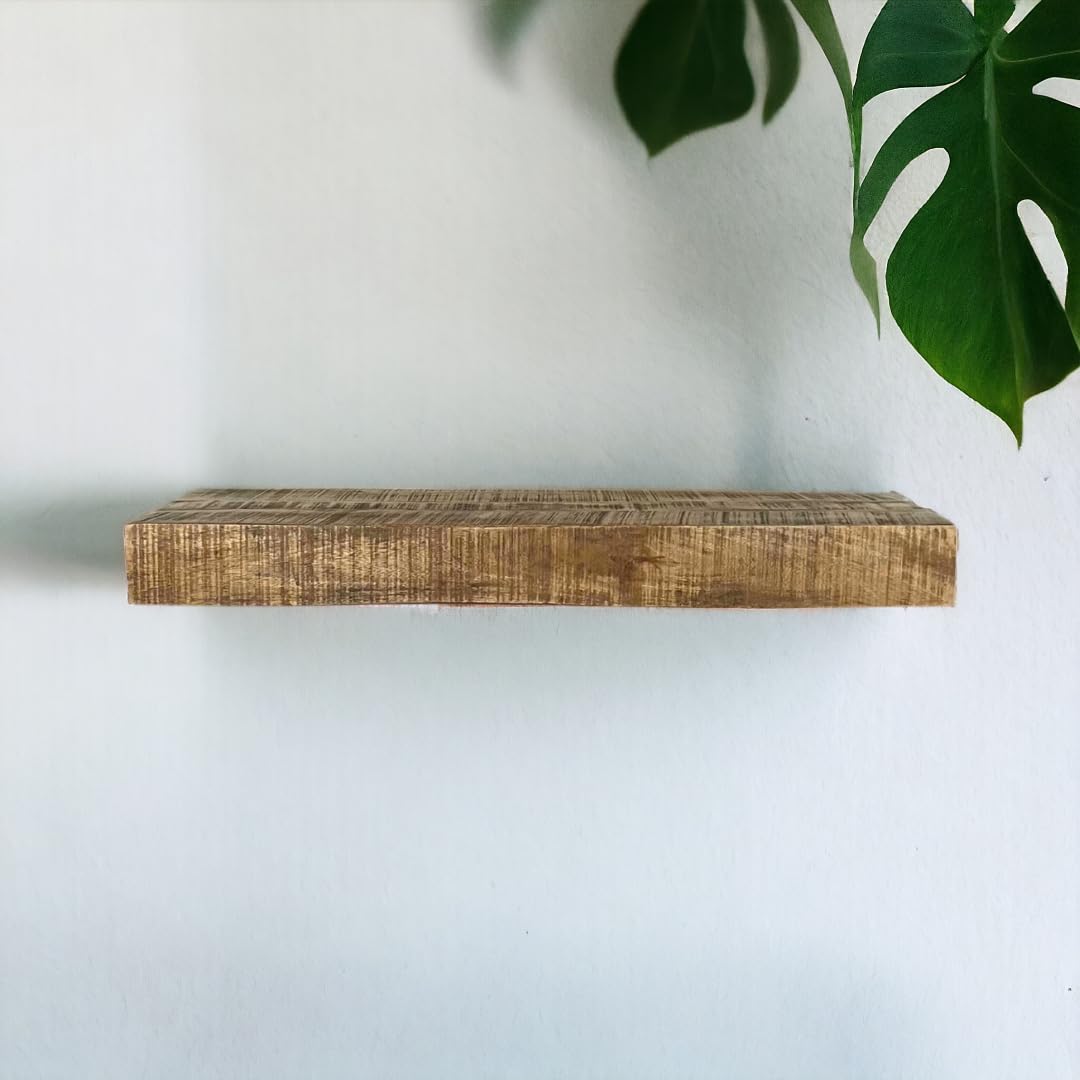 Posh Pollen - Mango Wood Floating Shelf, Hidden Bracket, Heavy Duty, Wall Mounted Shelf, 36Wx12D, Light Wash