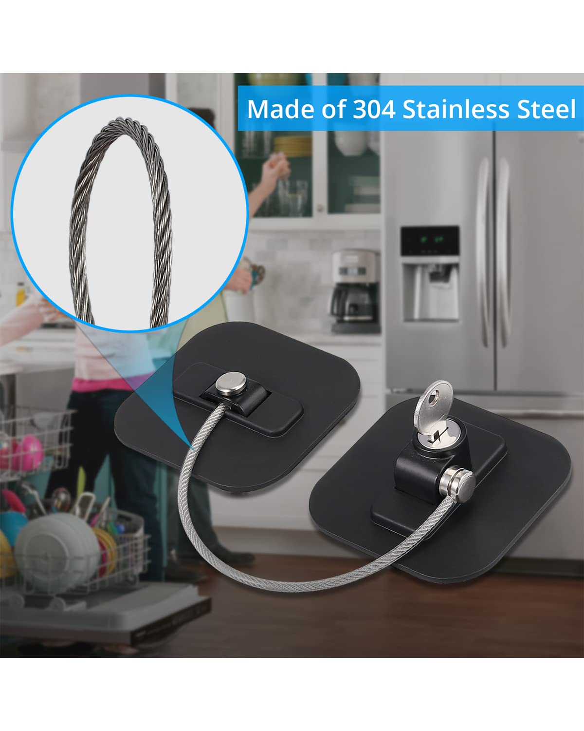 eSynic Refrigerator Locks, 4 Pack Fridge Lock with Keys Child Safety Cabinet Locks with Strong Adhesive Safety Locks Set for Appliances Kitchen Cabinets Fridge Door Refrigerator Cabinet Drawer Black