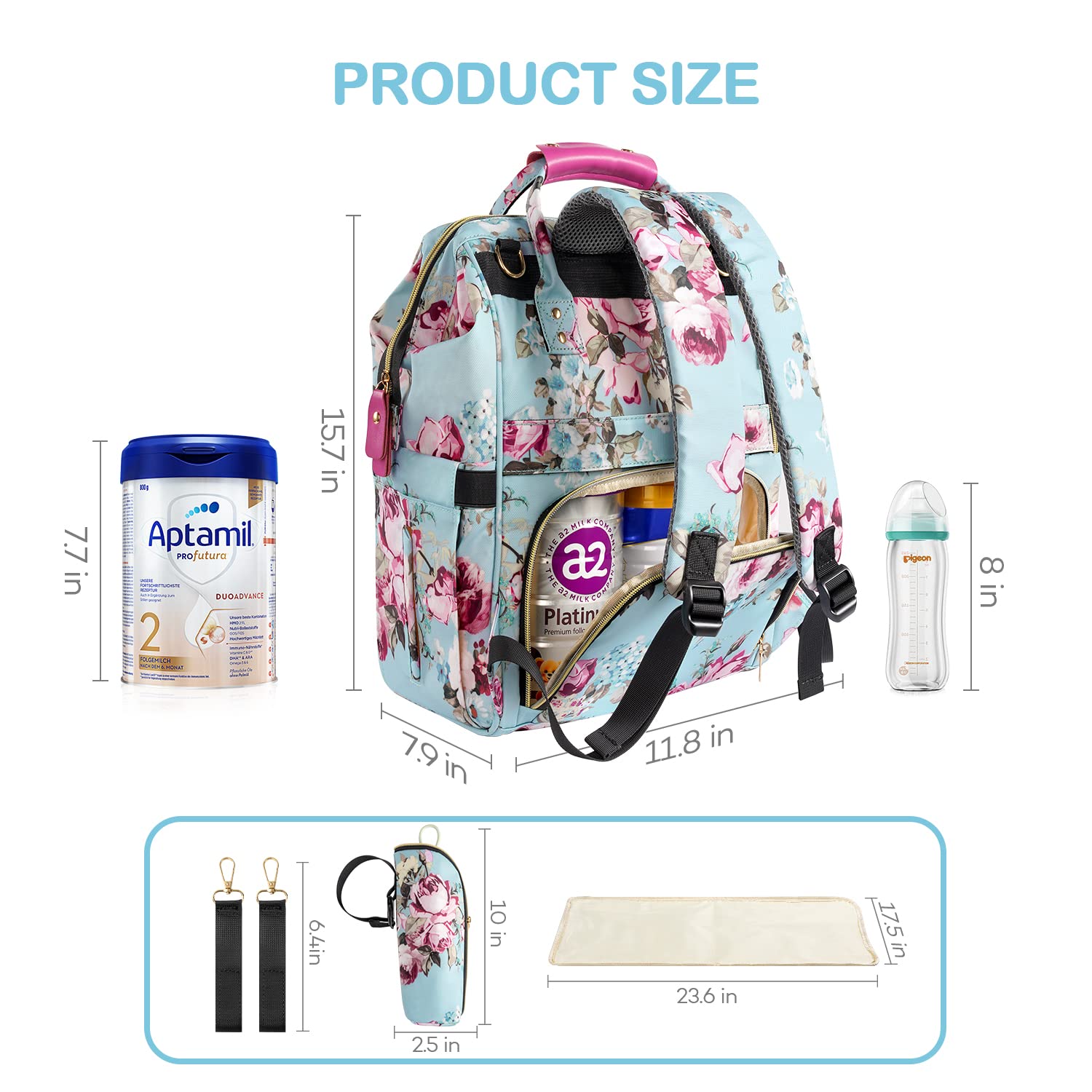 LitBear Diaper Bag Backpack with Portable Changing Pad & Stroller Straps, Big Baby Bags for Boys Girls, Multipurpose, Waterproof & Stylish Travel Back Pack for Moms Dads