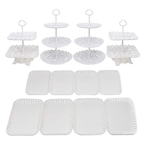 Set of 12 Pieces Cupcake Stands Plastic Dessert Stand Cupcake Holder Plate Serving Tray Fruit Plate for Wedding Birthday Party Fruits Desserts Candy Bar Display White
