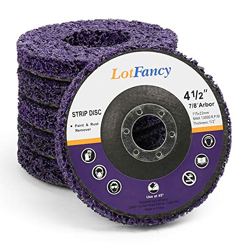 LotFancy Stripping Disc, 6PCS 4 1/2β x 7/8β Quick Easy Strip and Clean Discs, Paint and Rust Remover Stripper for Angle Grinder, Silicon Carbide Abrasive Wheel for Wood Metal Fiberglass, Purple