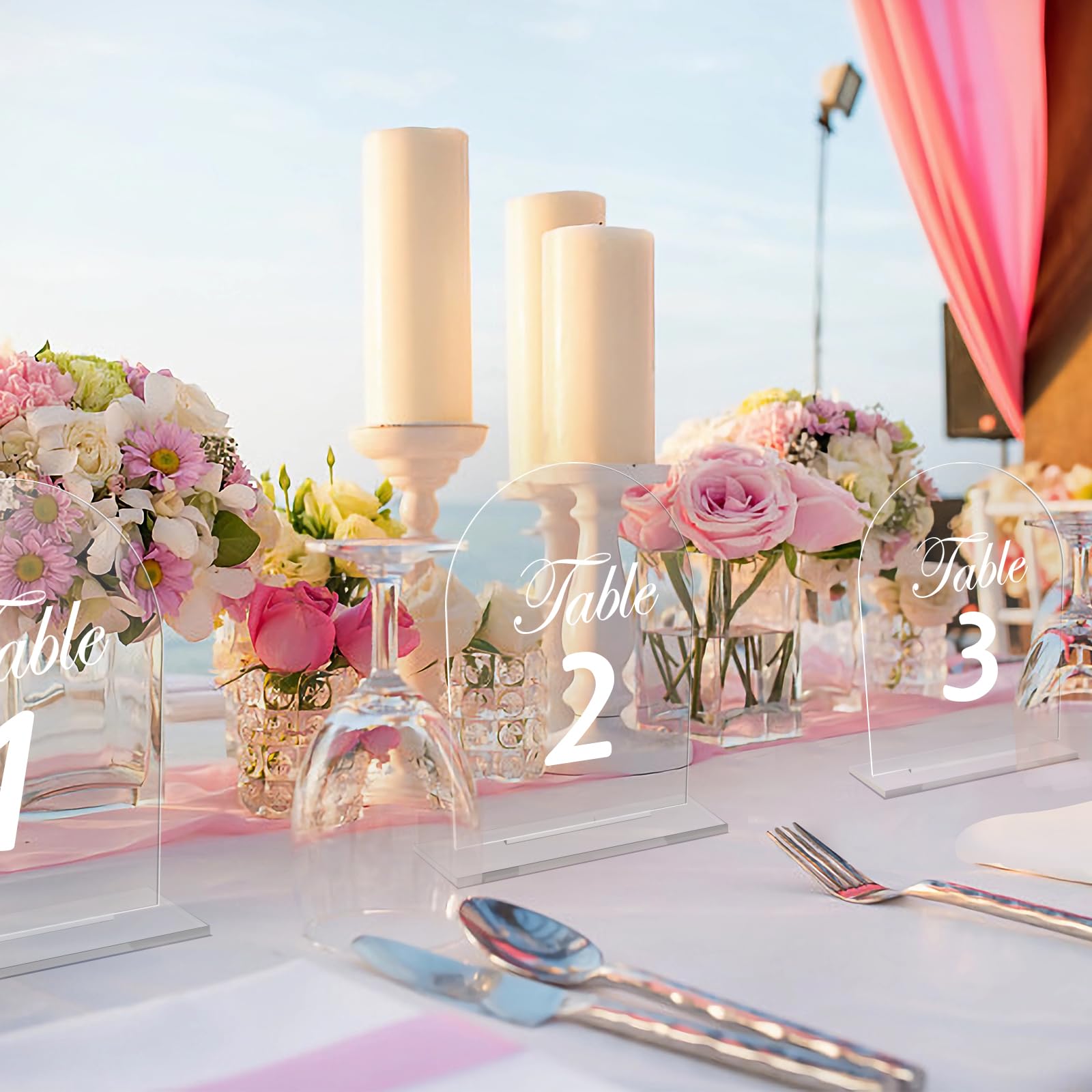 OUTNEE Wedding Table Numbers 1-20 - 5x7 Clear Acrylic Table Numbers for Wedding Reception, Arch Table Number Signs with Holders Stands for Party Centerpiece Event Restaurant Seating Chart