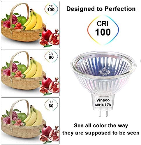 Vinaco MR16 Bulb,6 Pack MR16 Halogen Bulb 50W GU5.3 Base, 800LM High Output MR16 12V 50W Halogen, 2800K Warm White MR16 Dimmable with Clear Glass Cover, MR16 GU5.3 for Landscape, Track Lights