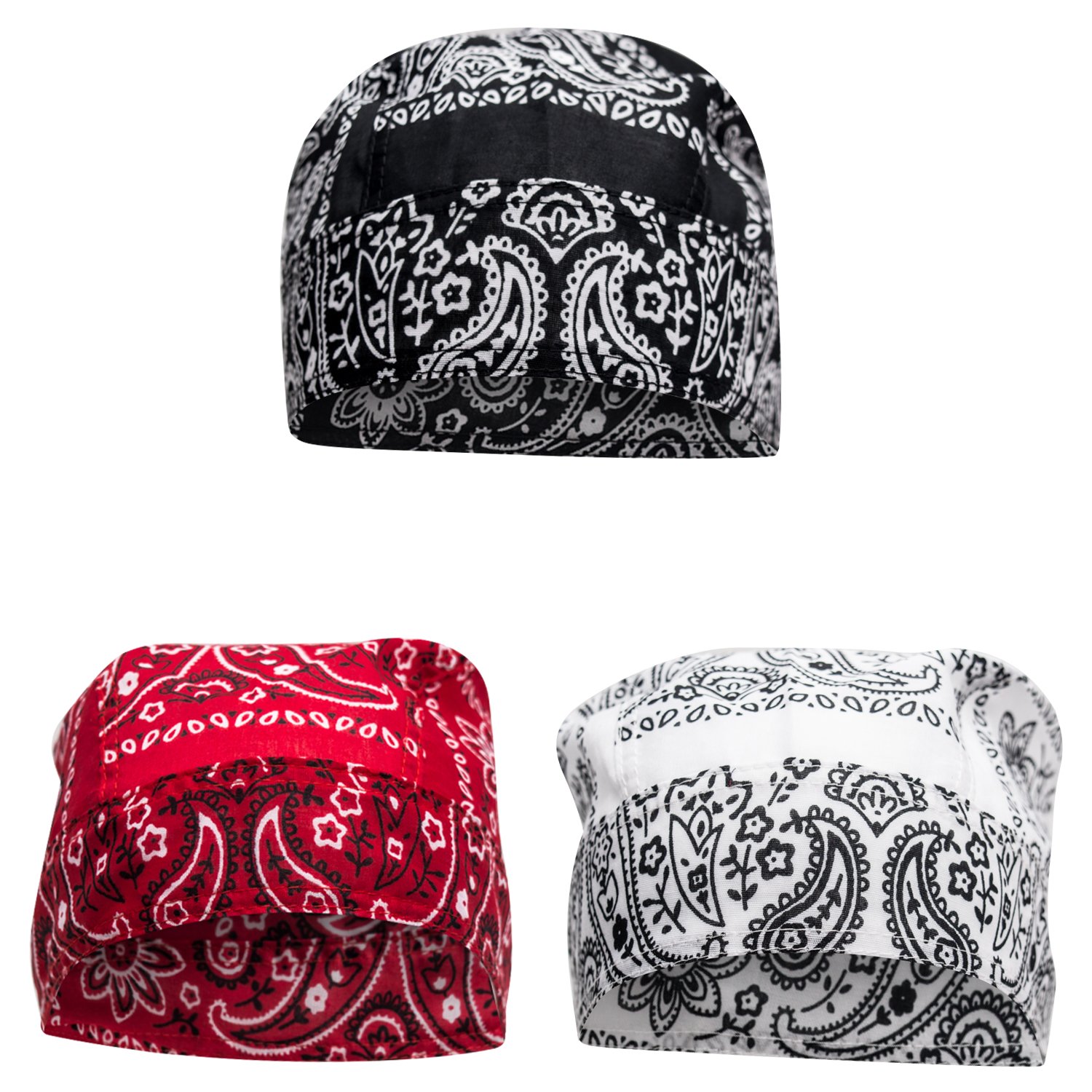 Elephant Brand Doo Rag 100% Cotton - Skull Cap Beanie for Cycling - Head Wrap Pack of 3 (Paisley)