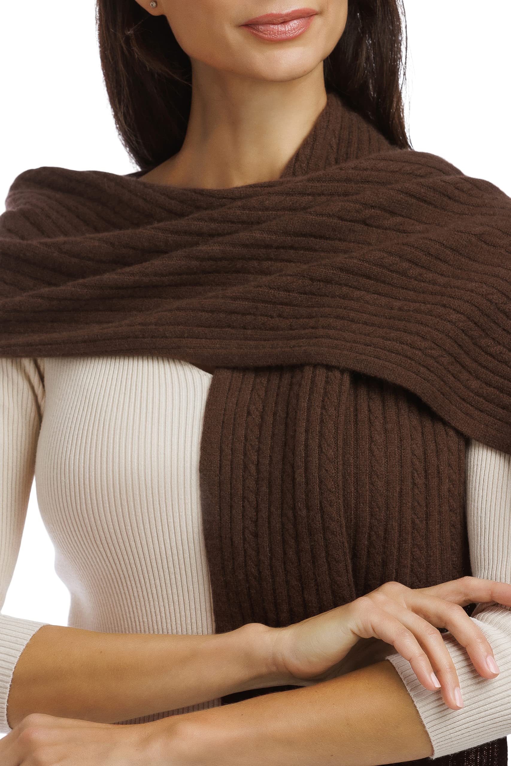Fishers Finery Women's Cashmere Cable Knitted Scarf | Black Label Box (Black)