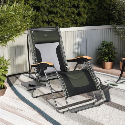 PORTAL Oversized Mesh Back Zero Gravity Reclining Patio Chairs, XL Padded Seat Folding Patio Lounge Chair with Adjustable Pillows and Cup Holder for Poolside Backyard/Lawn, Support 350lbs