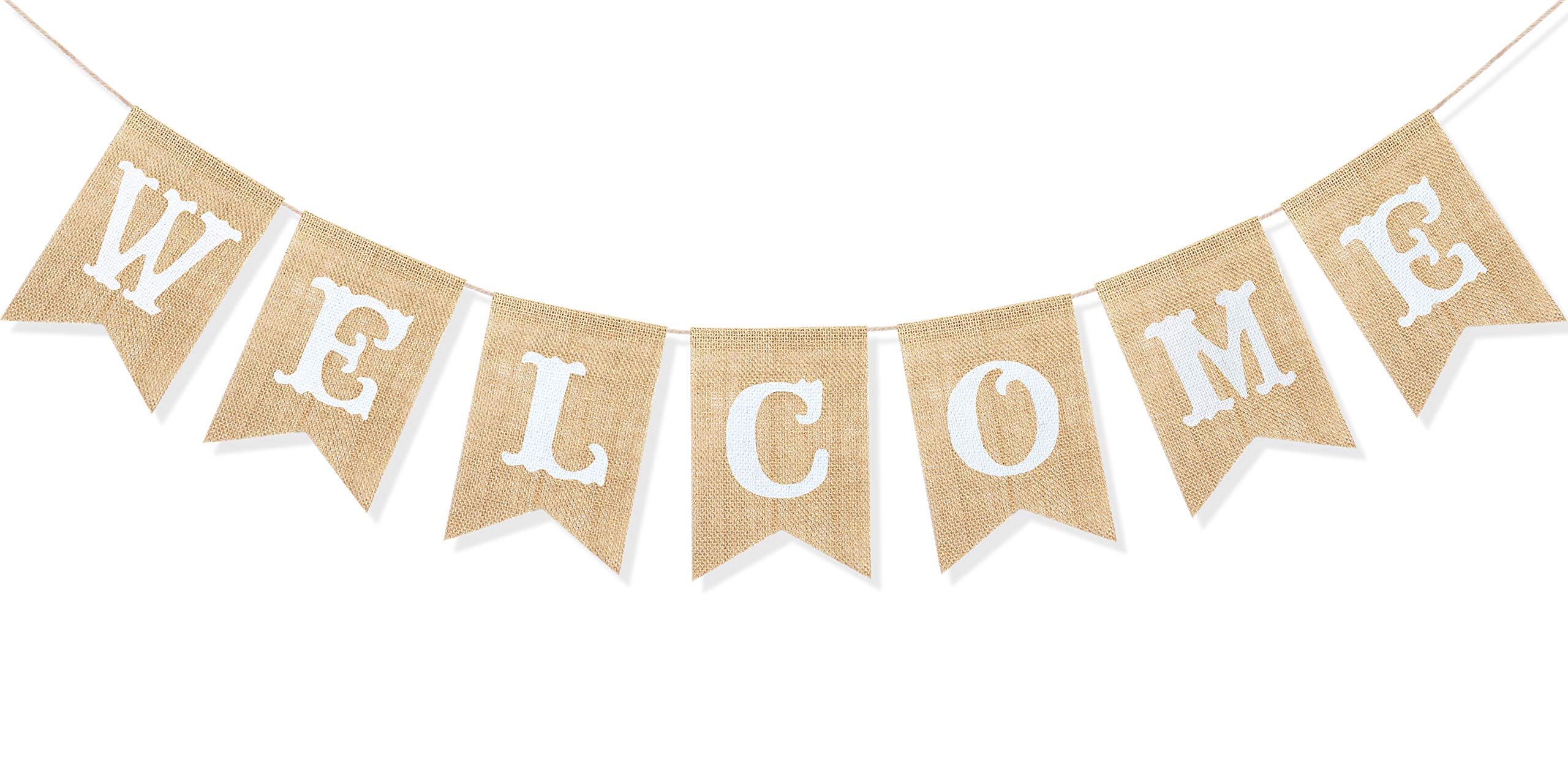 Uniwish Welcome Banner Sign Garland Wedding Baby Shower Classroom Party Decorations Vintage Rustic Burlap Hanging Bunting Home Décor
