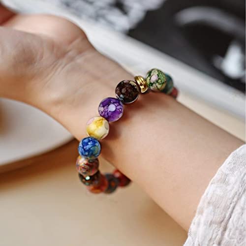 Healing Crystals Bracelet Handmade Natural Gemstones Beads Bracelet Elastic Natural Stone Yoga Beads Bracelet Bangle Gifts (Multicolor,Orange,Red)