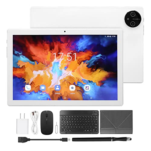 HEEPDD 10.1 Inch Tablet, 4G LTE US Plug 100‑240V 5G WiFi Dual Camera 2 in 1 Tablet PC RGB Mouse (White)