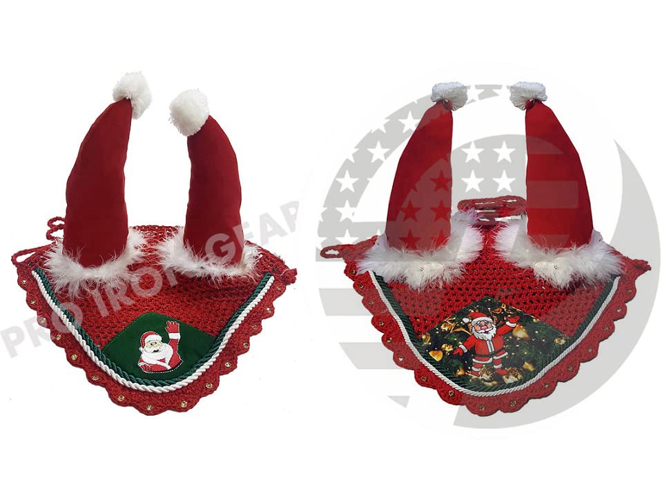 Santa Claus Horse Ear Bonnet/Net/Hat/Hood/Mask Fly Veil in 2 Styles (Full, Sublimated Santa)