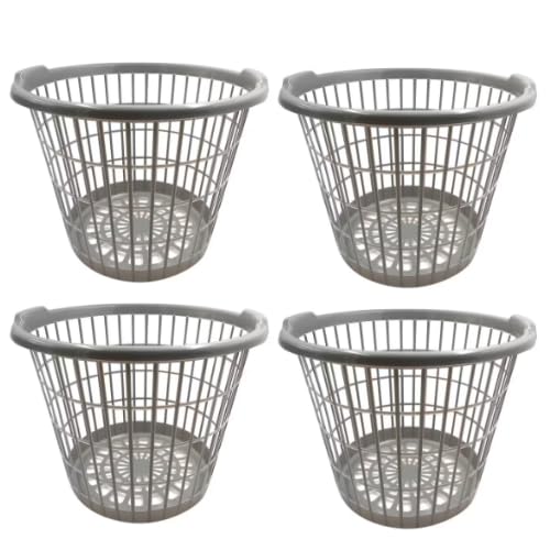Set of 6 Grey Laundry Basket Lightweight One Bushel Capacity laundry hamper with lid Plastic storage baskets 1 Gift For home and garden use (17.5β x12β)