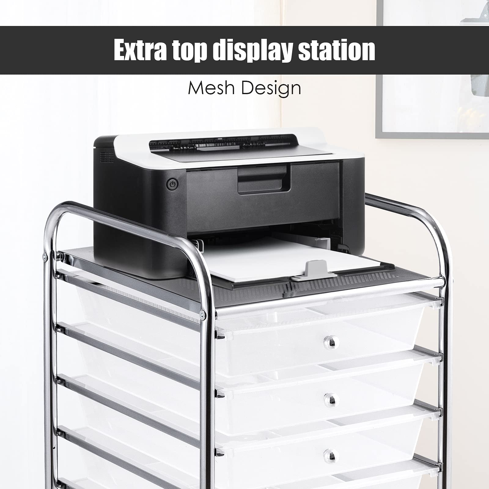 GOFLAME Rolling Drawer Cart with 10 Drawers, Utility Storage Organizer Cart with Wheels and Metal Frame, Art Cart for Office, School, Home, Clear