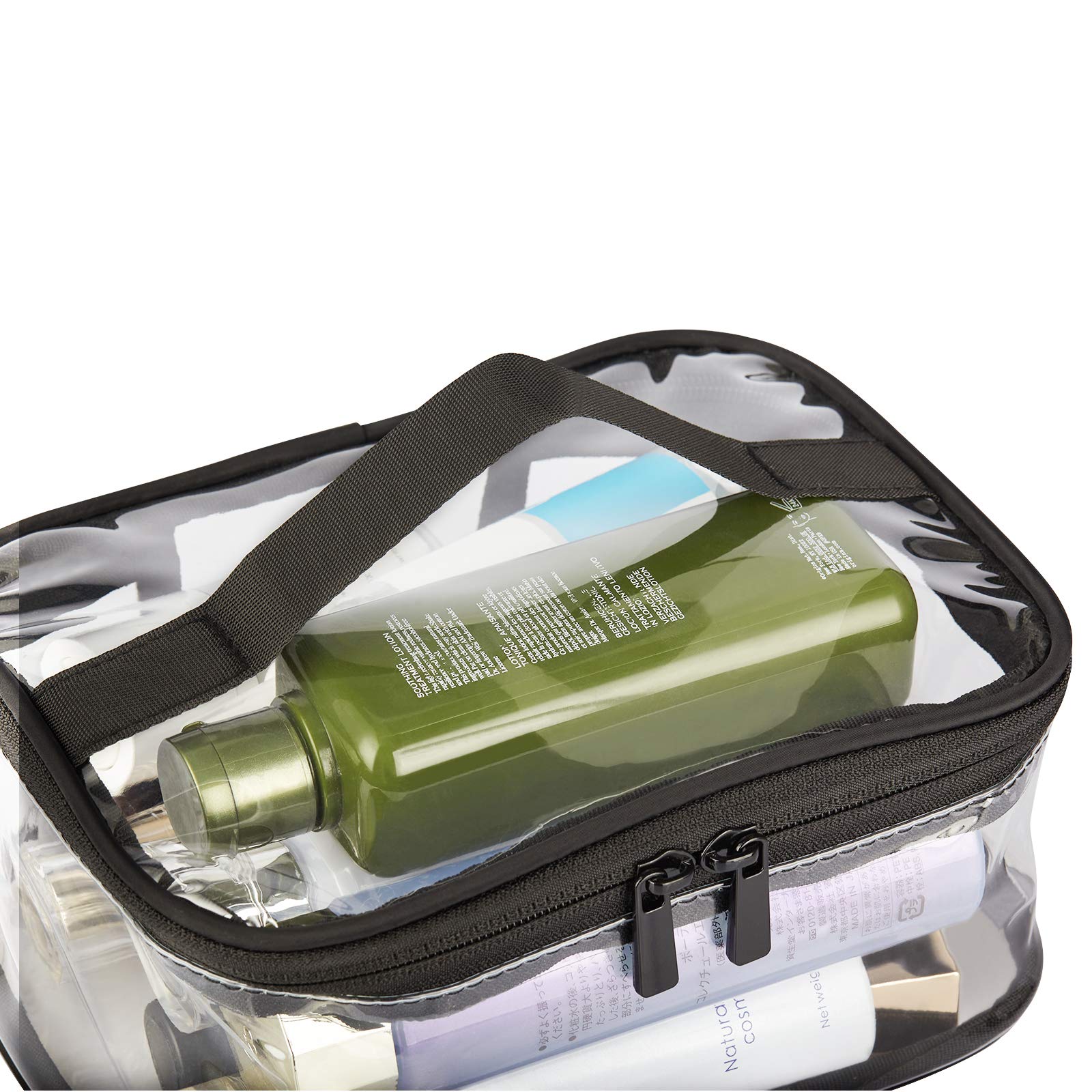 HAOGUAGUA Tsa Approved Clear Travel Toiletry Makeup Bags with Zipper and Handle Waterproof Transparent PVC Cosmetic Bag (Medium, Black)
