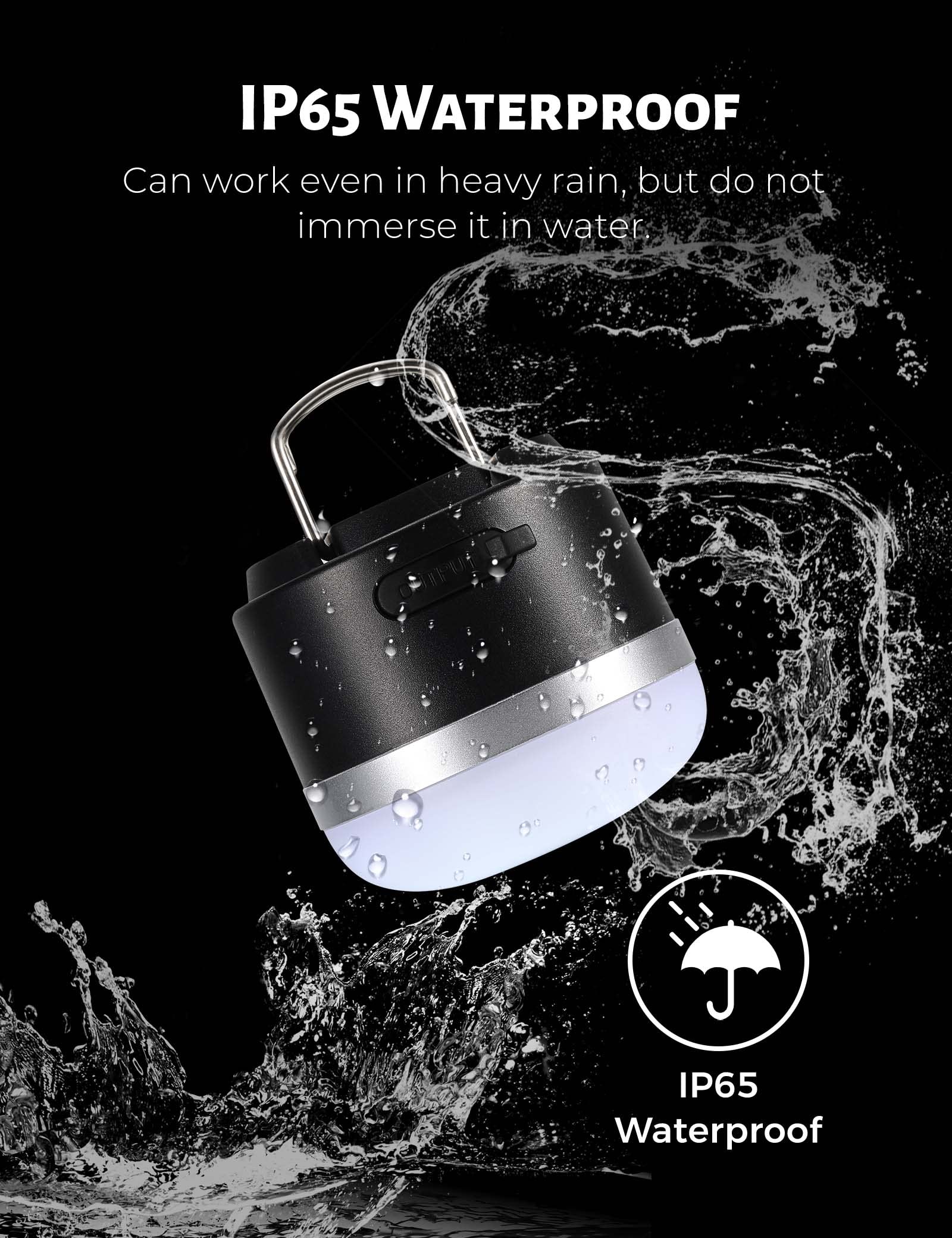 Wildley Camping Lantern, 600LM Camping Lights, 5 Light Modes Rechargeable Lantern Waterproof Mini Flashlight Emergency Lights for Home Power Failure, Camping Hanging, Car Camping (Black)